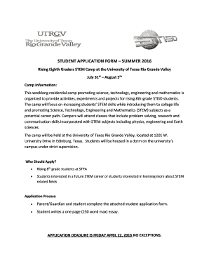 Fillable Online stpa stisd STUDENT APPLICATION FORM SUMMER 2016 ...