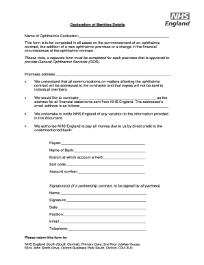 Fillable Online tvpca nhs Declaration of Banking Details Name of ...