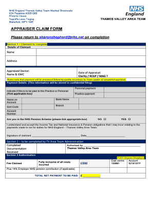 Fillable Online tvpca nhs APPRAISER CLAIM FORM - tvpcanhsuk - tvpca nhs ...