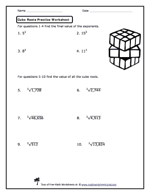 Fillable Online cube roots worksheets form Fax Email Print - pdfFiller
