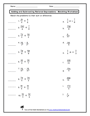 Fillable Online Adding and Subtracting Rational Expressions - Matching ...