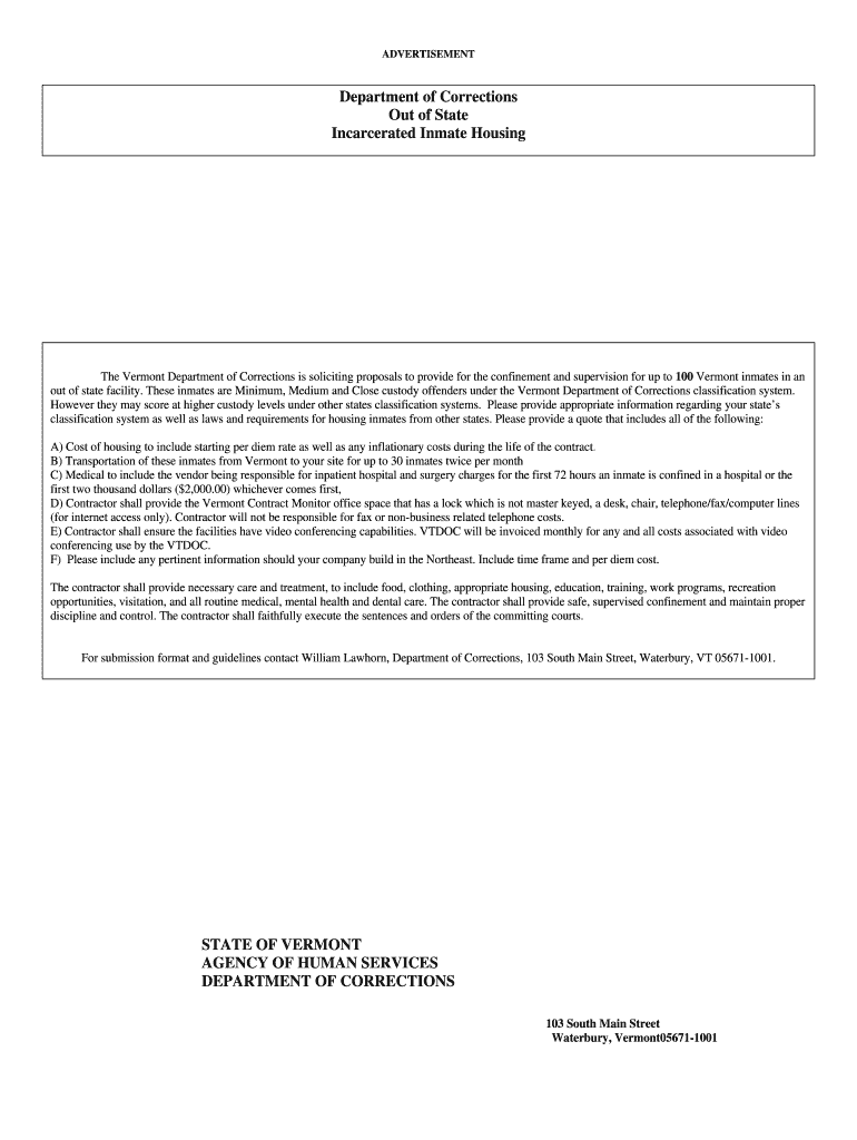 Fillable Online doc vermont Vermont Department of Corrections ...