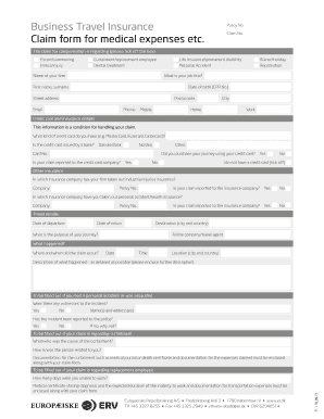 Fillable Online Business Travel Insurance bClaim formb for medical expenses etc Fax Email Print ...