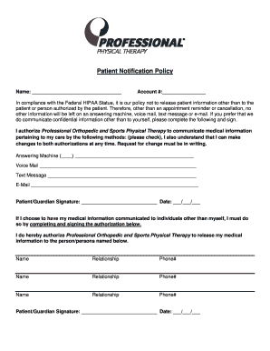 Fillable Online Patient Notification Policy - Professional Physical ...