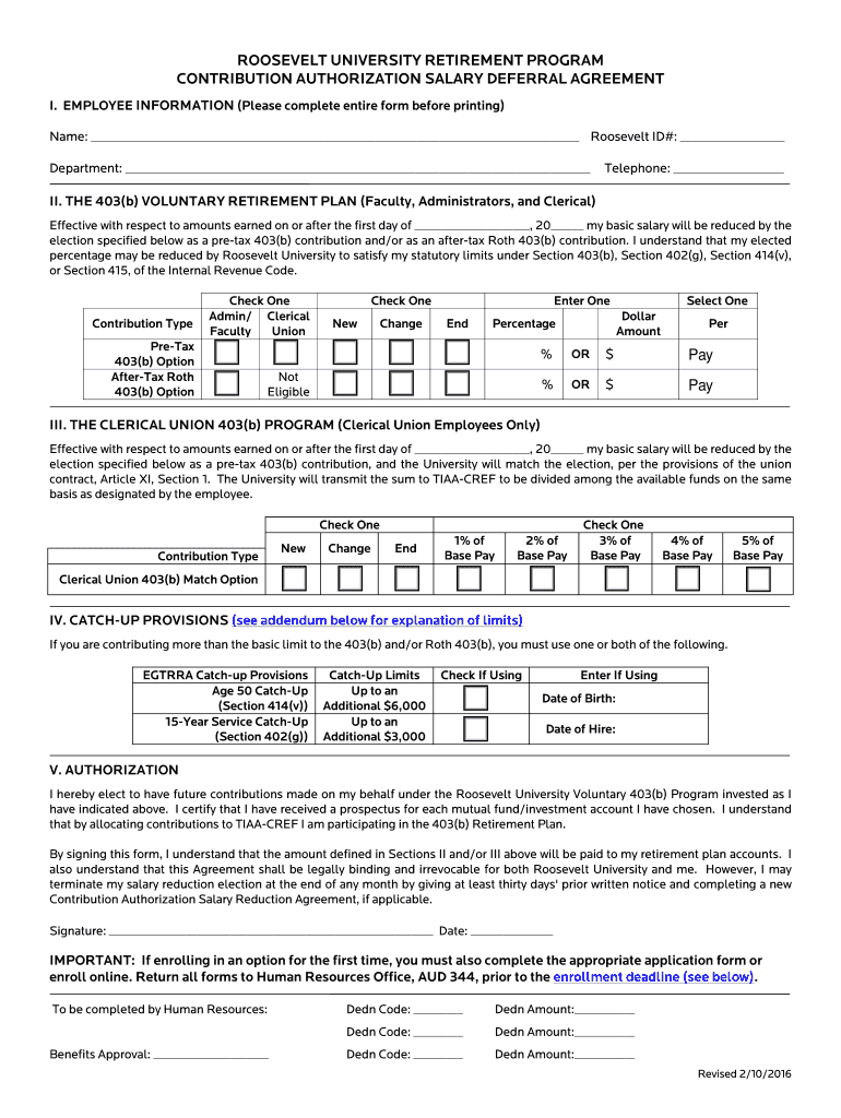Fillable Online Salary Deferral Agreement bFormb Fax Email Print ...