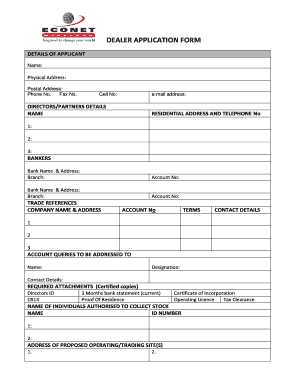 Fillable Online econet co DEALER APPLICATION FORM - bEconetb Wireless ...
