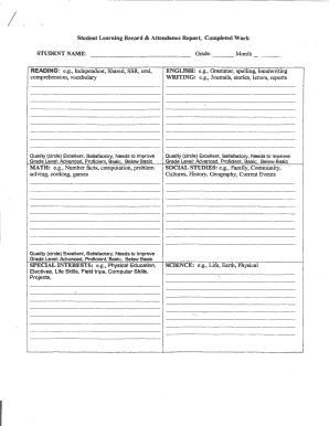 Fillable Online Student Learning Record Attendance Report Completed ...