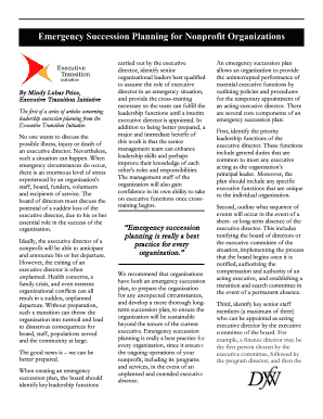 Fillable Online Emergency Succession Planning for Nonprofit ...