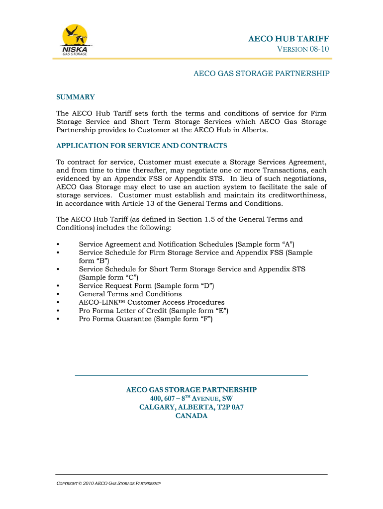 AECO HUB TARIFF ERSION 08-10 - Niska Gas Storage Partners: Fill out ...