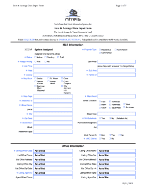 Fillable Online Lots amp Acreage bData Input Formb MLS Information ...