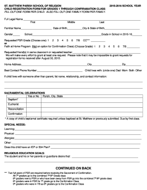 Fillable Online FILL OUT ONE FORM PER CHILD ALSO FILL OUT ONE FAMILY ...