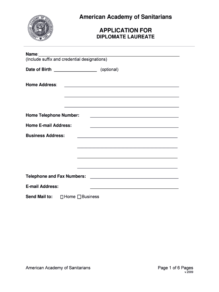Fillable Online aaosi wildapricot American Academy of Sanitarians APPLICATION FOR DIPLOMATE Fax ...
