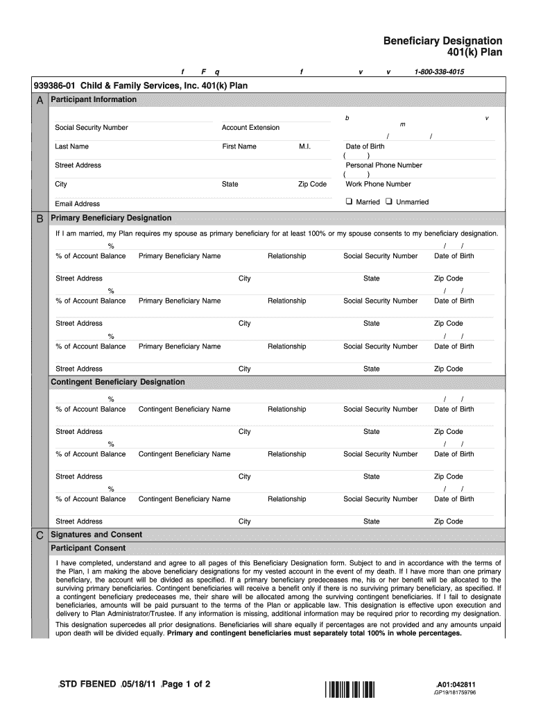 Fillable Online child-familyservices Beneficiary Designation 401(k ...