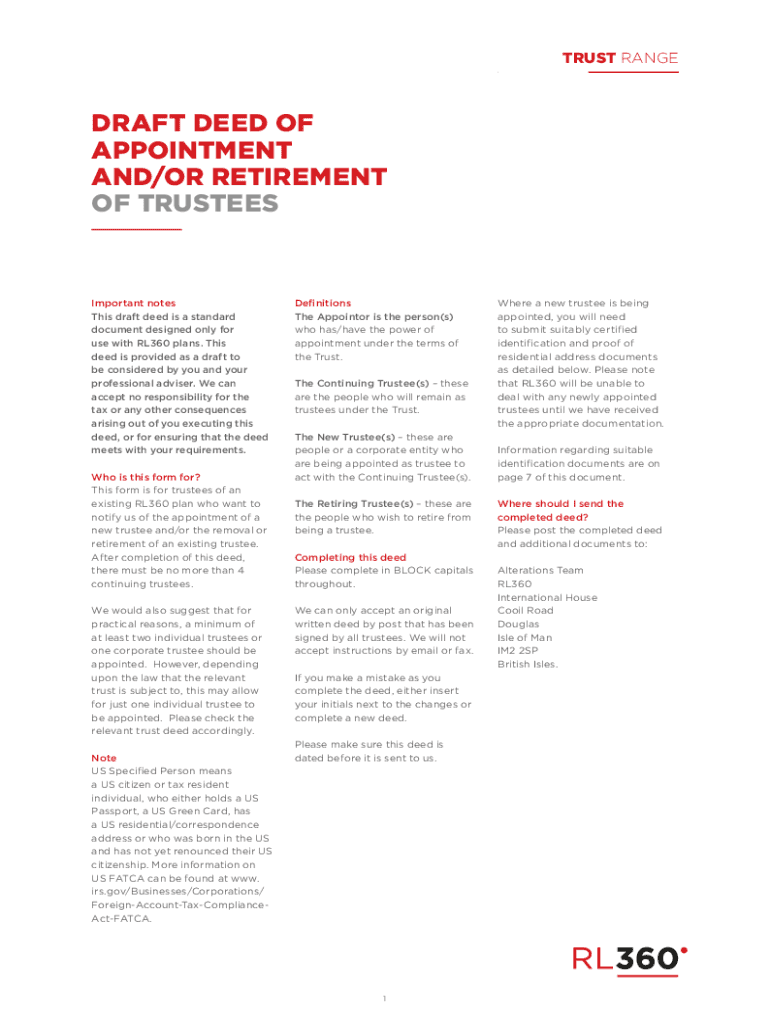 Fillable Online draft deed of appointment and/or retirement - of ...