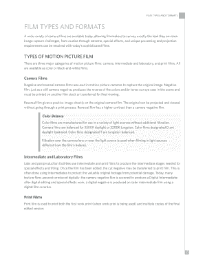 Fillable Online FILM TYPES AND FORMATS Fax Email Print - pdfFiller