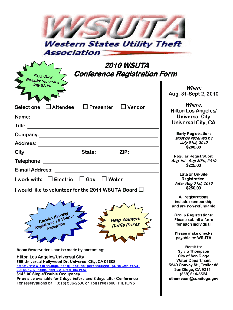 Fillable Online iurpa WSUTA Conference 2010 reg form - bIURPAb Main ...
