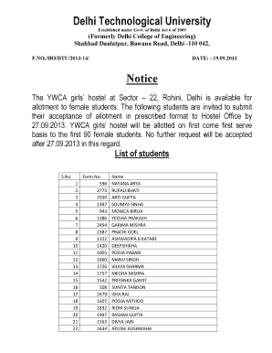Fillable Online hostels dtu ac Notice - Delhi Technological University ...