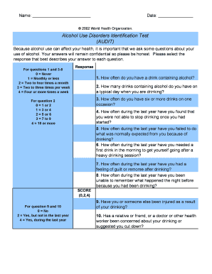 Fillable Online Alcohol Use Disorders Identification Test - Casey ...
