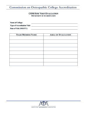 Fillable Online osteopathic COM Site bVisitb Evaluation Form Fax Email Print - pdfFiller
