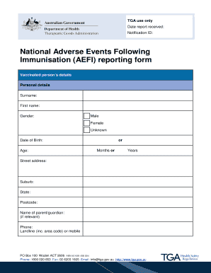 Fillable Online tga gov National Adverse Events Following Immunisation ...