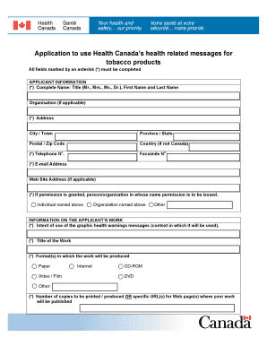 Fillable Online Application to use Health Canadas health related ...