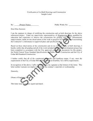 Fillable Online Certification of As-Built Drawings and Construction Fax ...