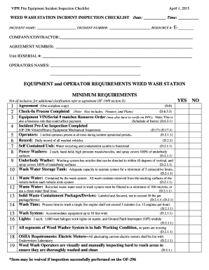 Fillable Online WEED WASH STATION INCIDENT INSPECTION CHECKLIST Date ...