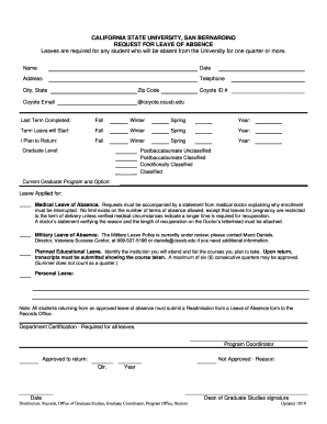 Fillable Online psychology csusb Leave of Absence - Department of ...