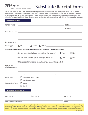 Fillable Online collegehouses upenn To be used when receipt is lost or ...