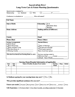 Fillable Online Long Term Care Planning Questionnaire Fax Email Print ...