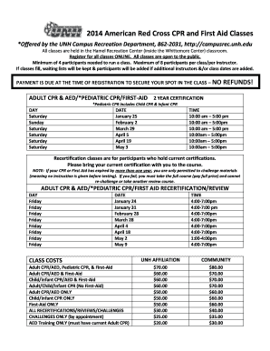 Fillable Online 2014 American Red Cross CPR and First Aid Classes Fax ...