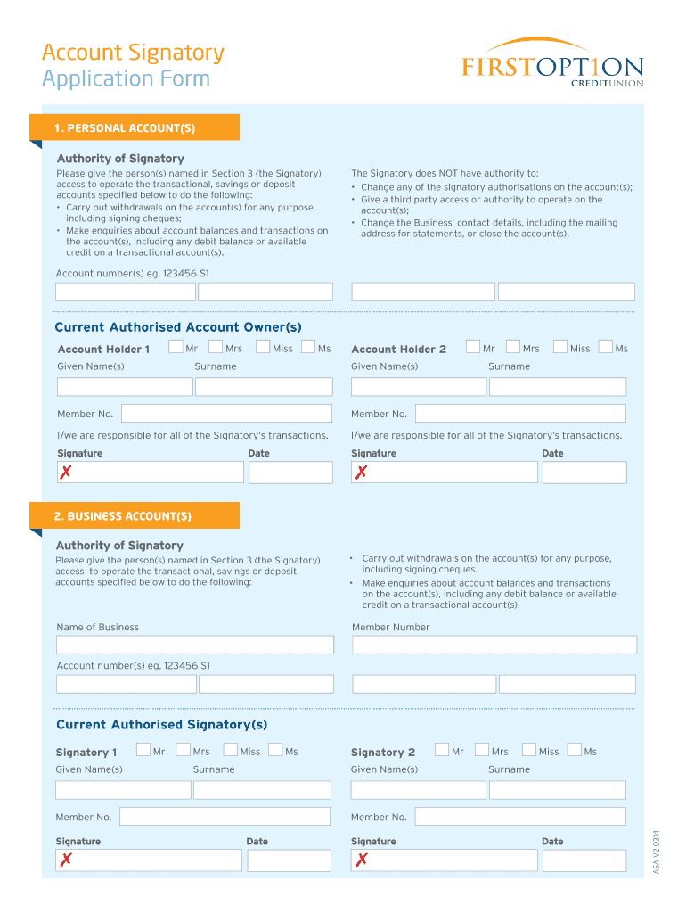 Fillable Online Account Signatory Application Form Fax Email Print ...
