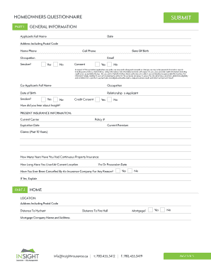 Fillable Online insightinsurance HOMEOWNERS QUESTIONNAIRE SUBMIT ...