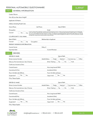 Fillable Online insightinsurance New Auto Questionnaire - Insight ...
