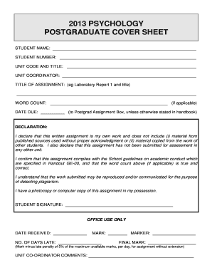 Fillable Online psychology uwa edu Postgraduate Assignment coversheet ...