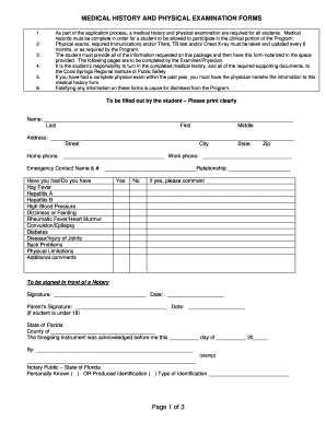 Fillable Online csrips EMT & Paramedic Medical Exam Form - Coral ...