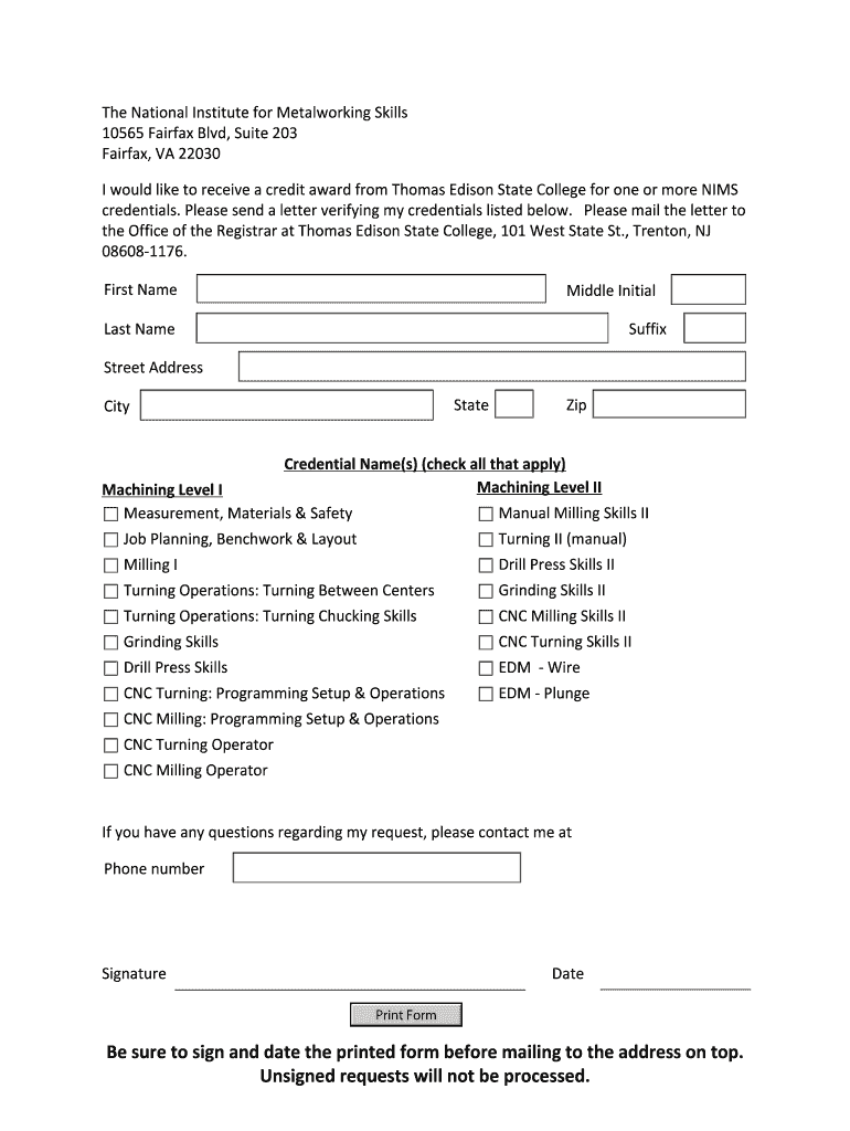 Fillable Online The National Institute for Metalworking Skills Fax Email Print - pdfFiller