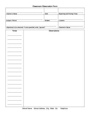 Fillable Online napcis Classroom Observation Form - NAPCIS - napcis Fax ...