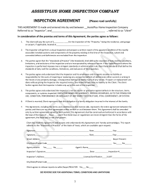 Fillable Online INSPECTION AGREEMENT - AssistPlus Home Inspection ...
