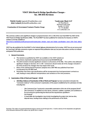 Fillable Online VDOT 2016 Road & Bridge Specification Changes Sec Fax ...