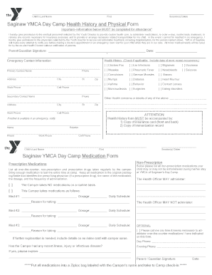 Fillable Online Saginaw YMCA Day Camp Health History and Physical Form ...