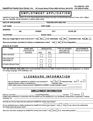 Fillable Online healthfirstfr Employmentapplication ...