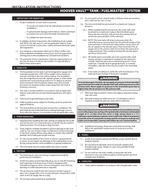 Fillable Online INSTALLATION INSTRUCTIONS HOOVER VAULT TANK FUELMASTER ...