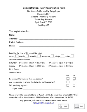 Fillable Online shastatrinityflyfishers Tyer Registration Form 2013 ...