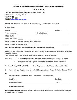 Fillable Online Career Awareness Day application -Print and return Fax ...
