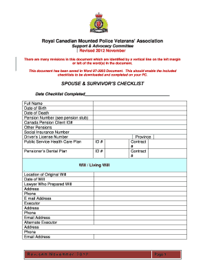 Fillable Online ns rcmpvet Spouse & Survivor's Checklist - Nova Scotia ...