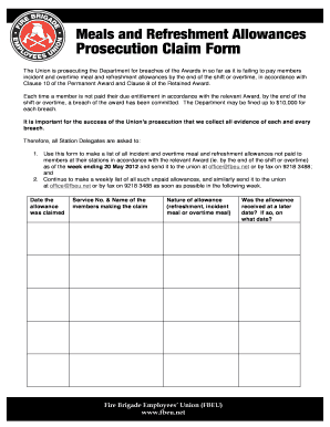 Fillable Online fbeu Meals and Refreshment Allowances Prosecution Claim ...