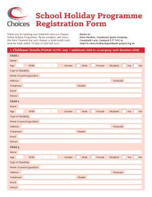 Fillable Online School Holiday Programme Registration Form Fax Email ...