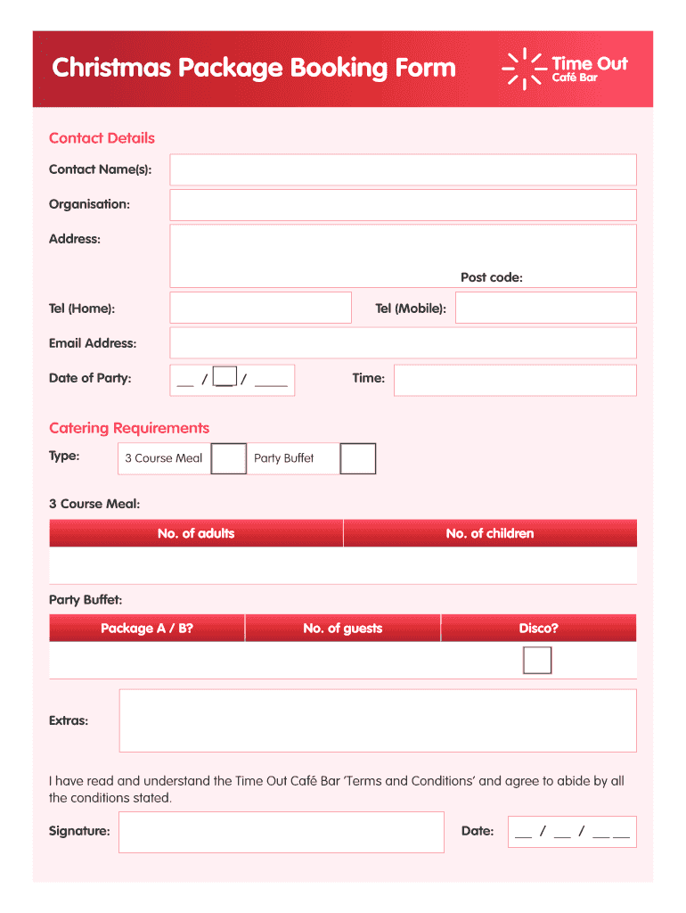 Fillable Online Christmas Package Booking Form Fax Email Print - pdfFiller