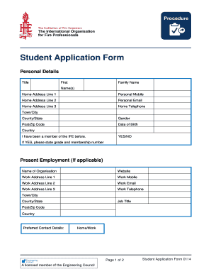 Fillable Online Student Application Form - IFE Fax Email Print - pdfFiller